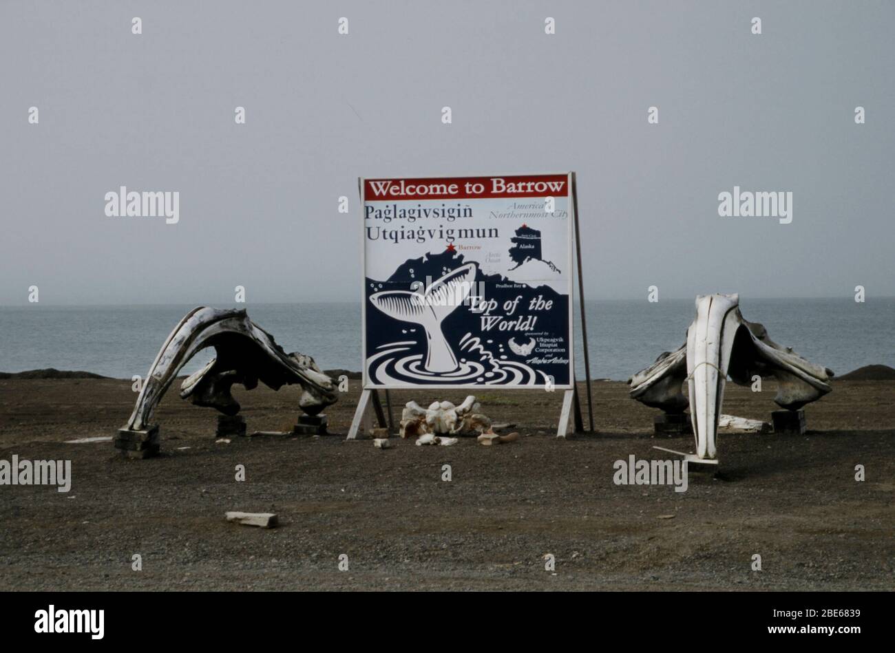 Arched whale bones welcome tourists to Barrow, Alaska at the northern ...
