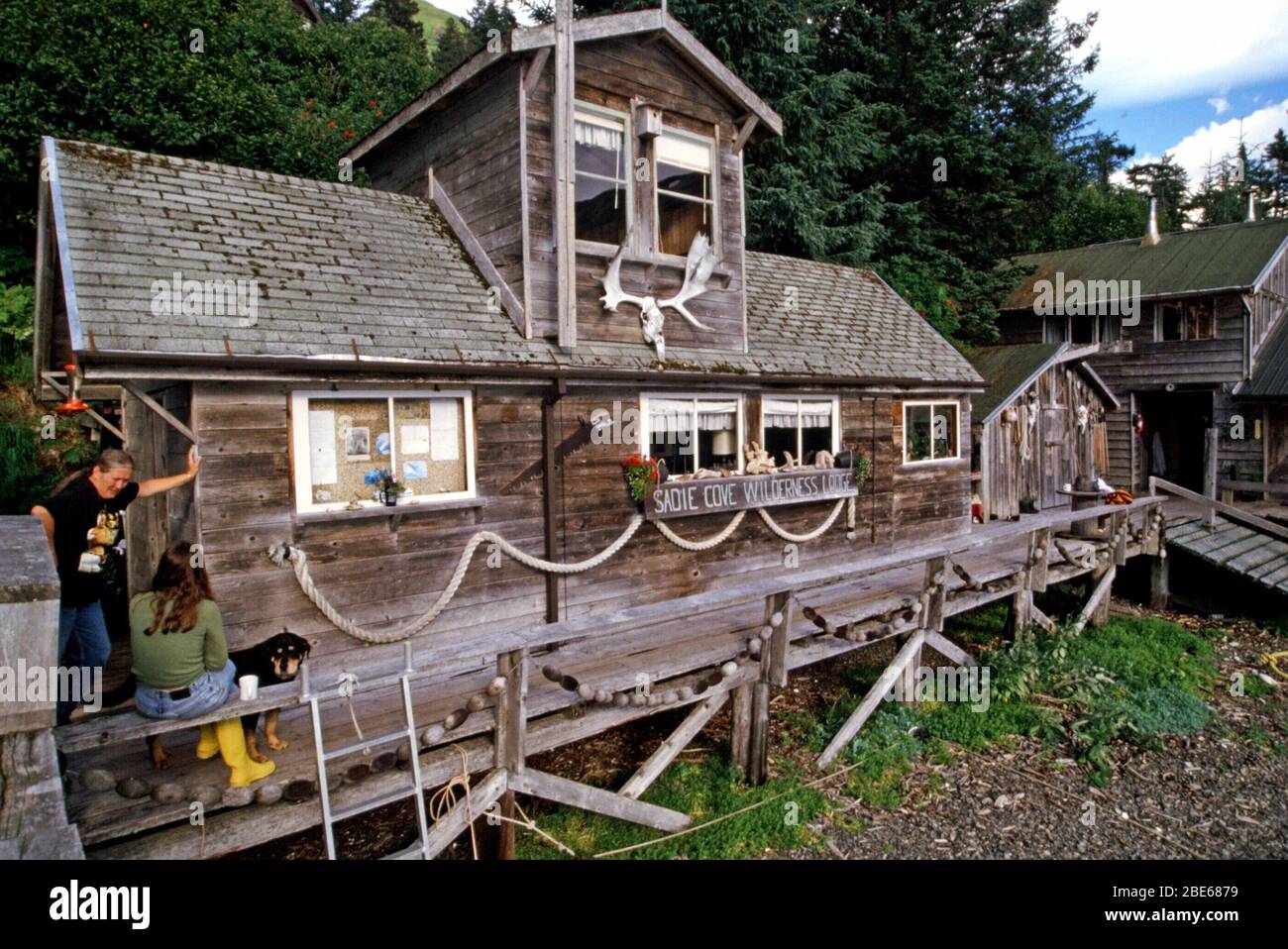 Wooden lodge at Sadie Cove, Kachemak Bay State Park, Homer, Alaska, USA ...