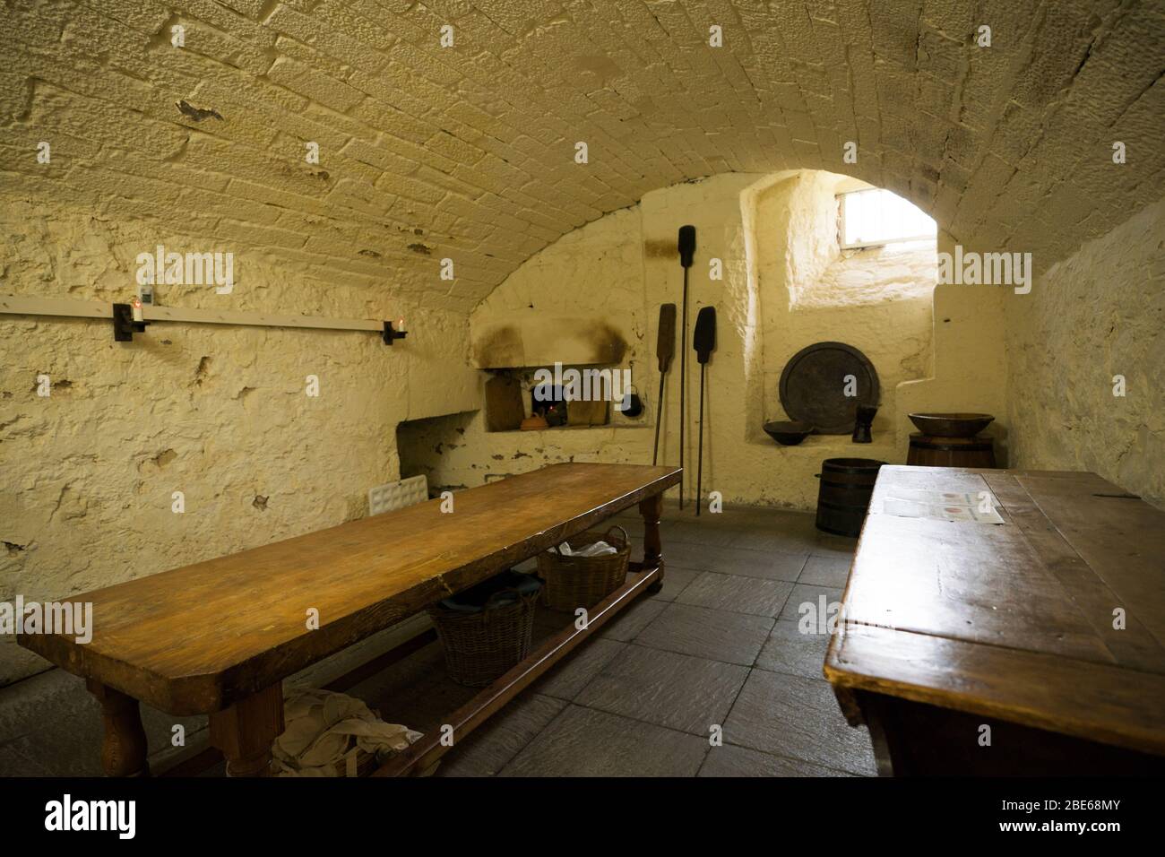 Medieval kitchen in the cellar of Falkland Palace, a Renaissance castle ...