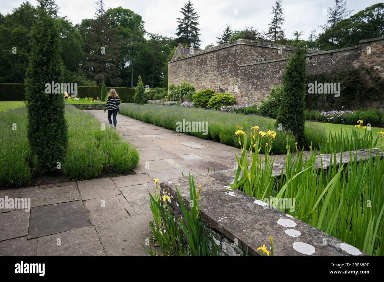 A female tourist walks through the landscaped formal gardens around ...