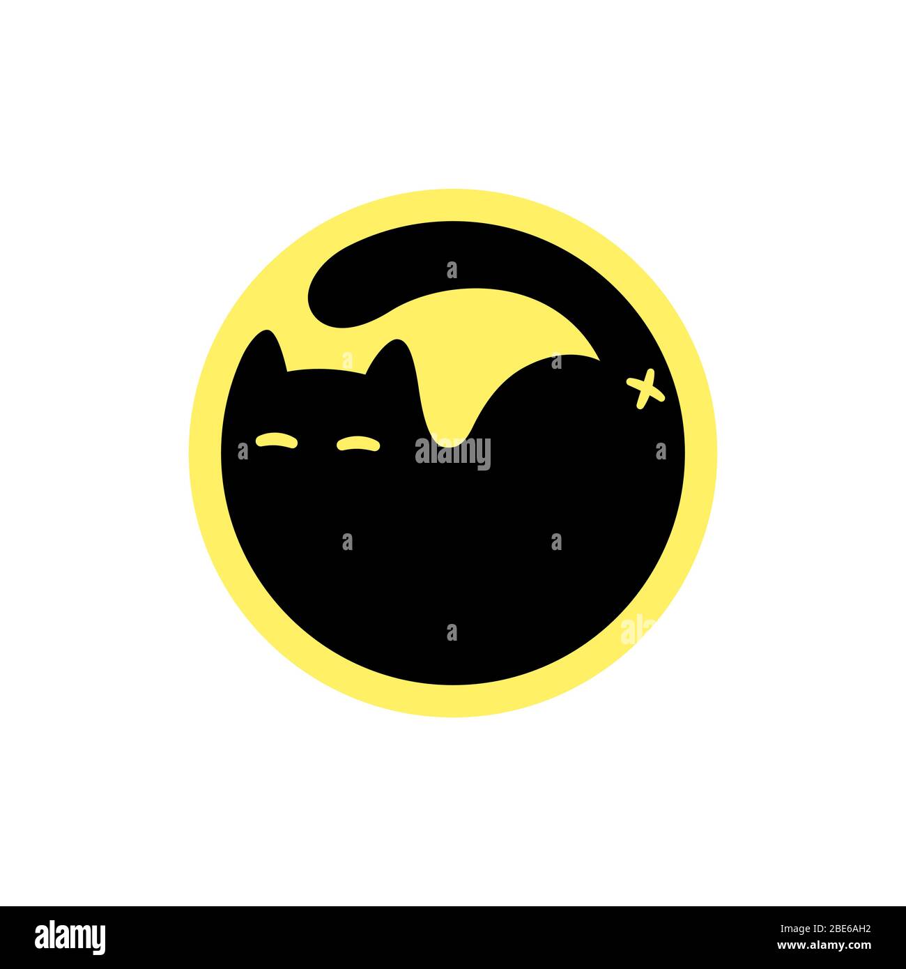 Black cat symbol in yellow circle. Simple cat silhouette, minimalist ...