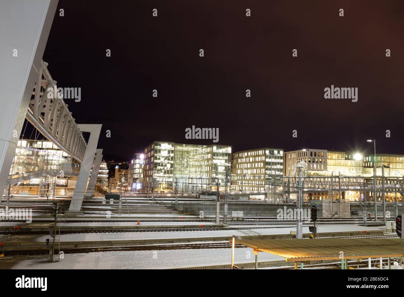 Oslo, Norway – January 14, 2019: Akrobaten pedestrian bridge over the ...