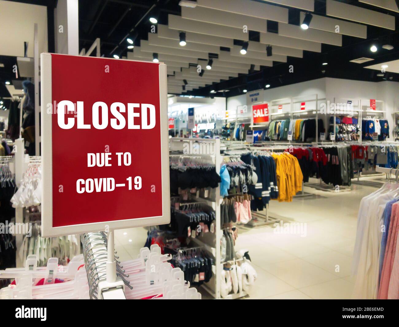 Closed due to covid-19 sign of coronavirus. Information warning text ...