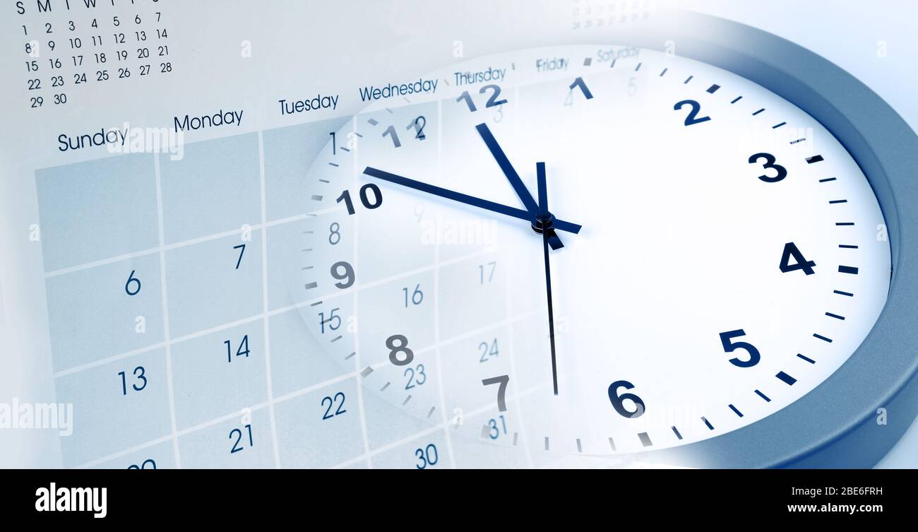 Clock face and calendar composite Stock Photo - Alamy