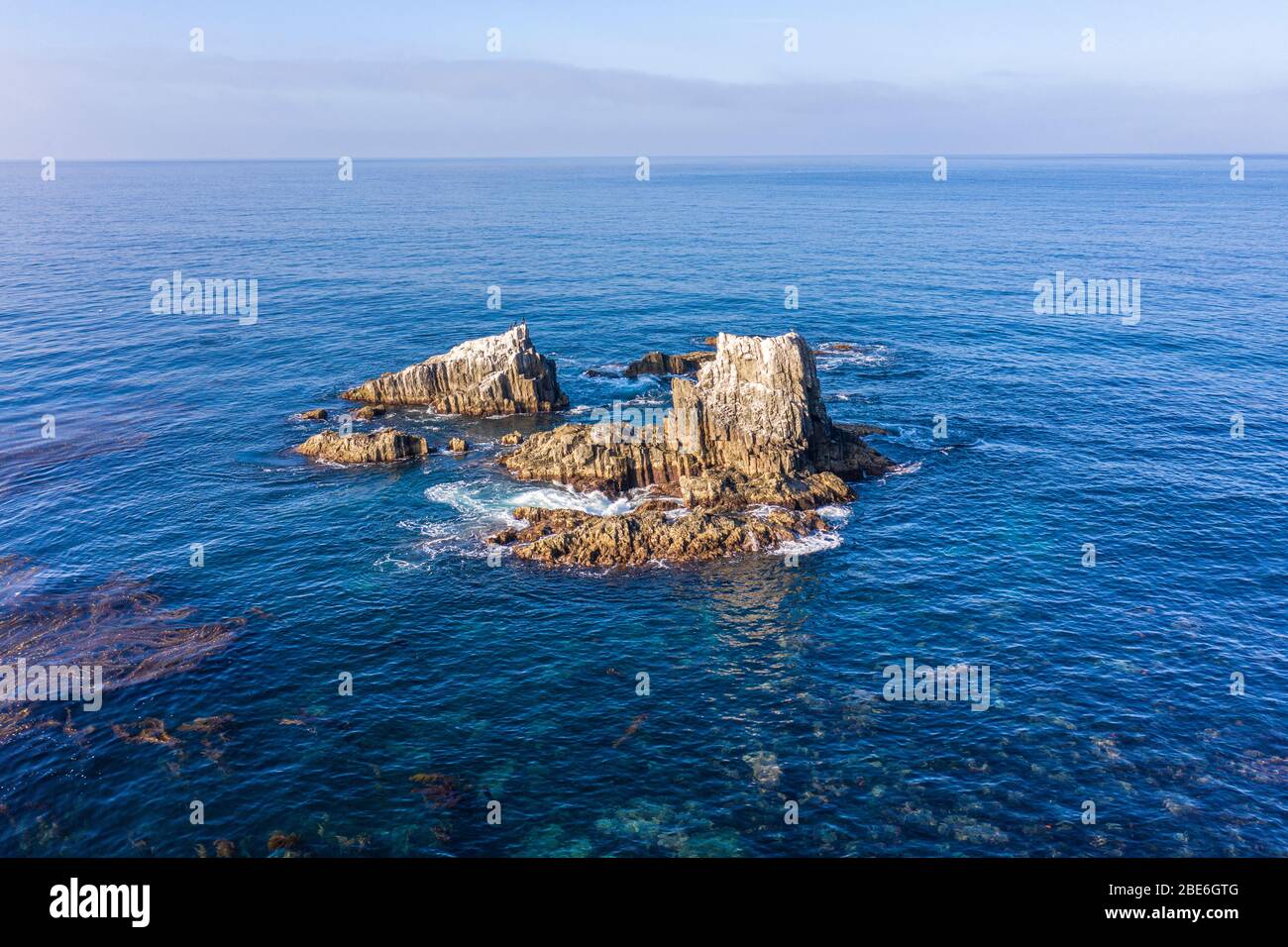 An aerial drone image of famous Seal Rocks in Laguna Beach is a ...