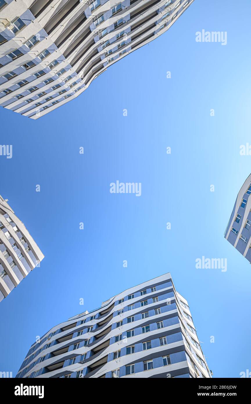 Wide angle shot of new apartments buildings exterior Stock Photo - Alamy