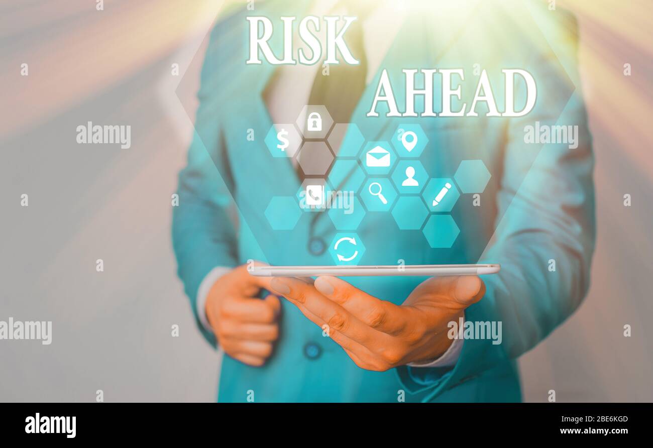 Handwriting text writing Risk Ahead. Conceptual photo A probability or ...