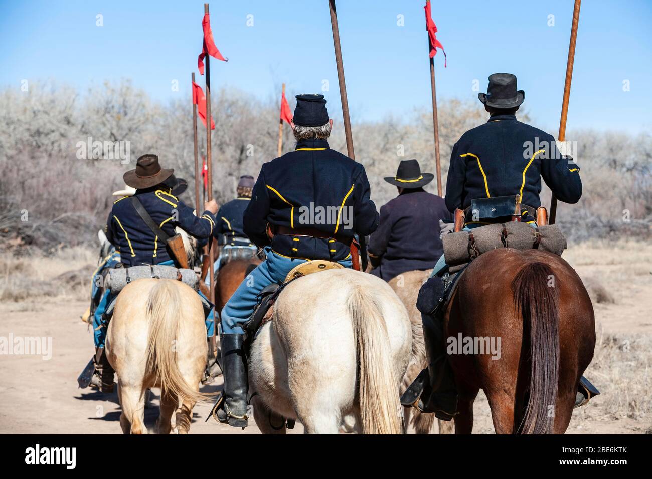 Union Army cavalry on the move, Civil War reenactment, near Socorro ...