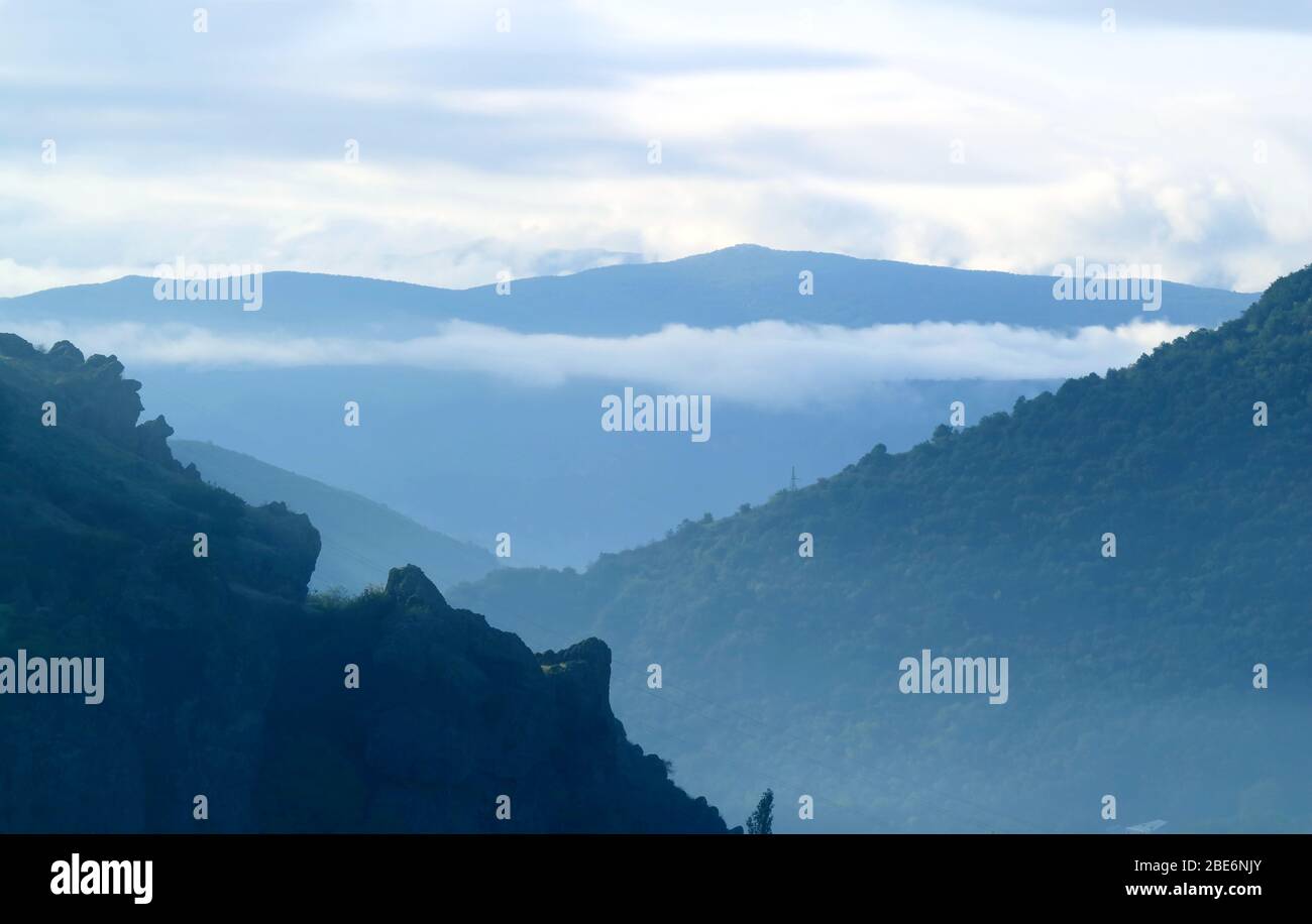 Scenic Mountain Ranges in the Morning Mist of Goris, Syunik Province in ...