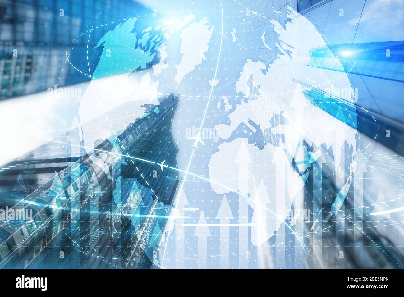 Virtual interface connection map of flight routes airplanes network use ...