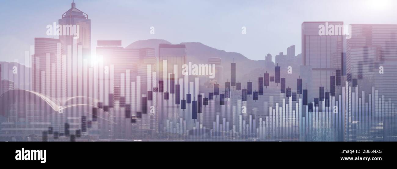 Trading investment chart graph city skyline view double exposure ...