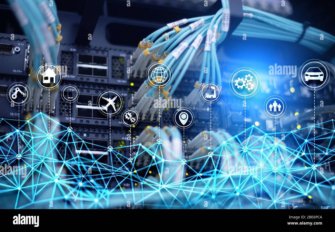 IOT internet of things digital technology concept. Server room ...