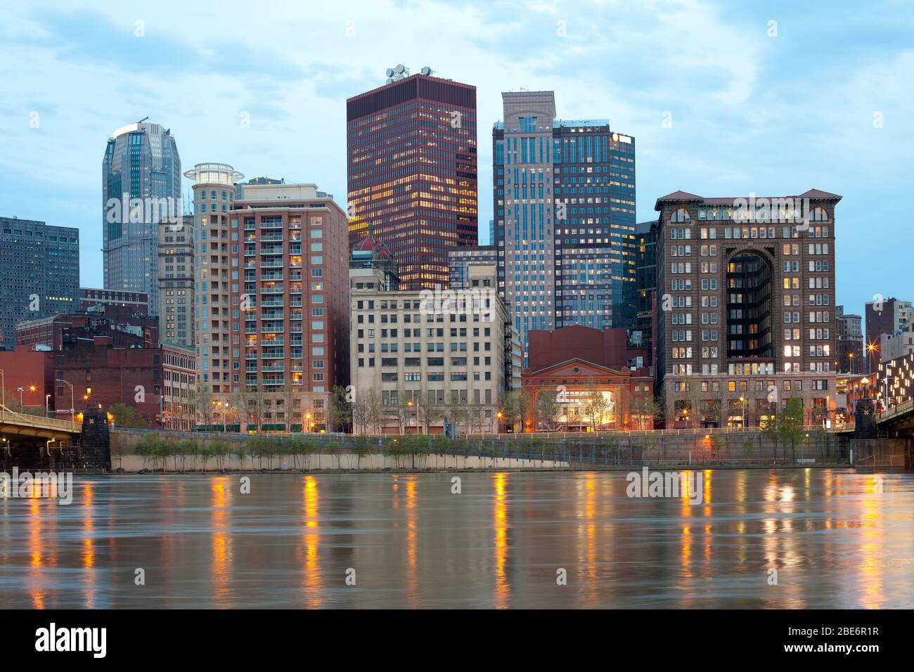 Downtown skyline and the waterfront on Allegheny River, Pittsburgh ...
