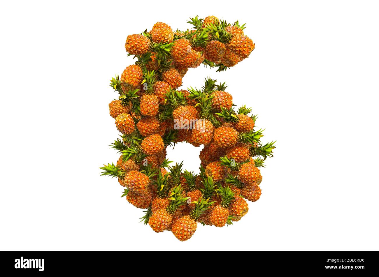 Number 6 from pineapples, 3D rendering isolated on white background ...