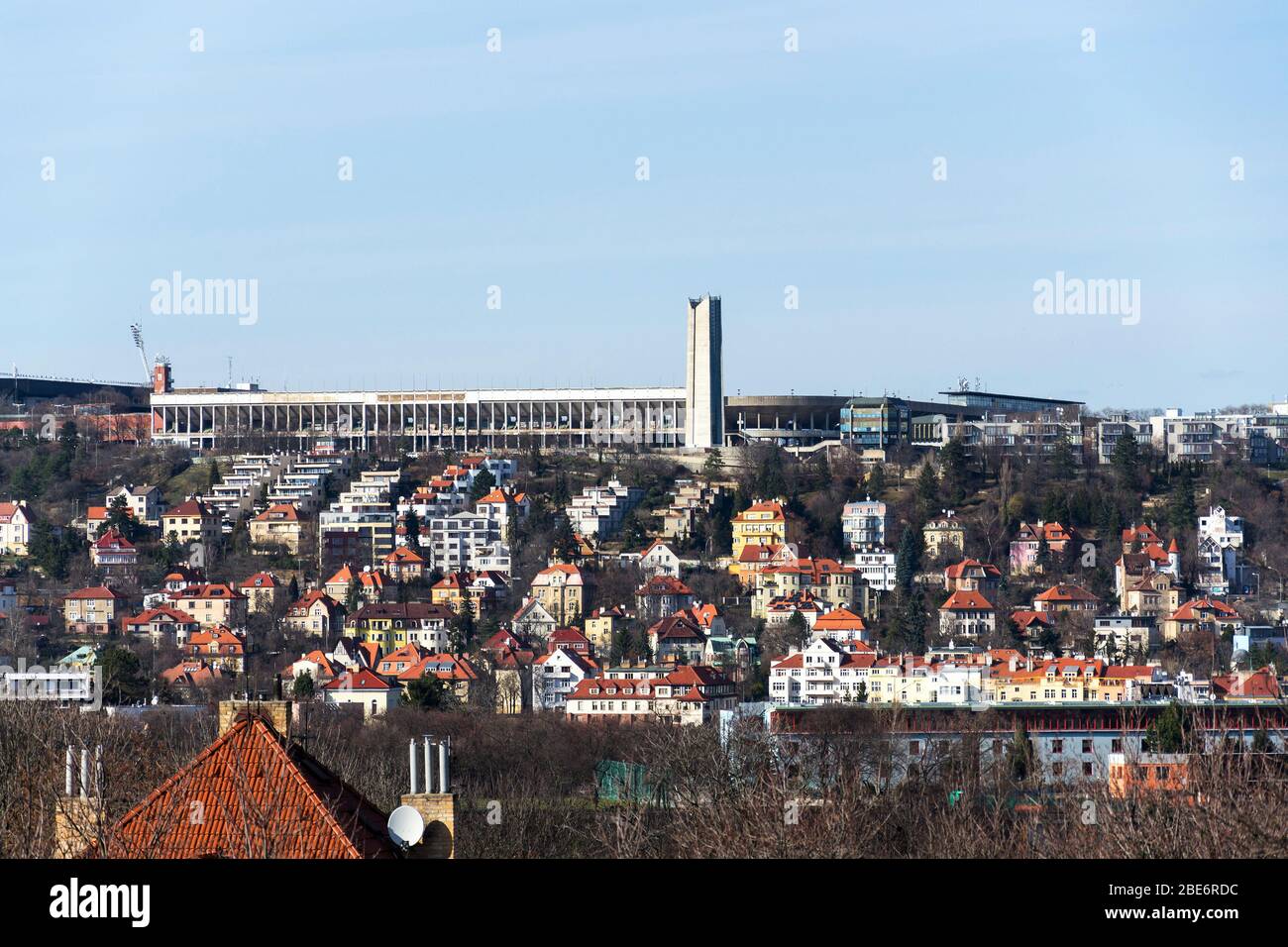 The Great Strahov Stadium with metro vent in foreground on sunny day ...
