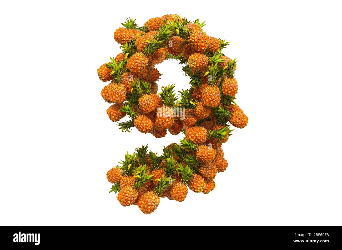 Number 9 from pineapples, 3D rendering isolated on white background ...