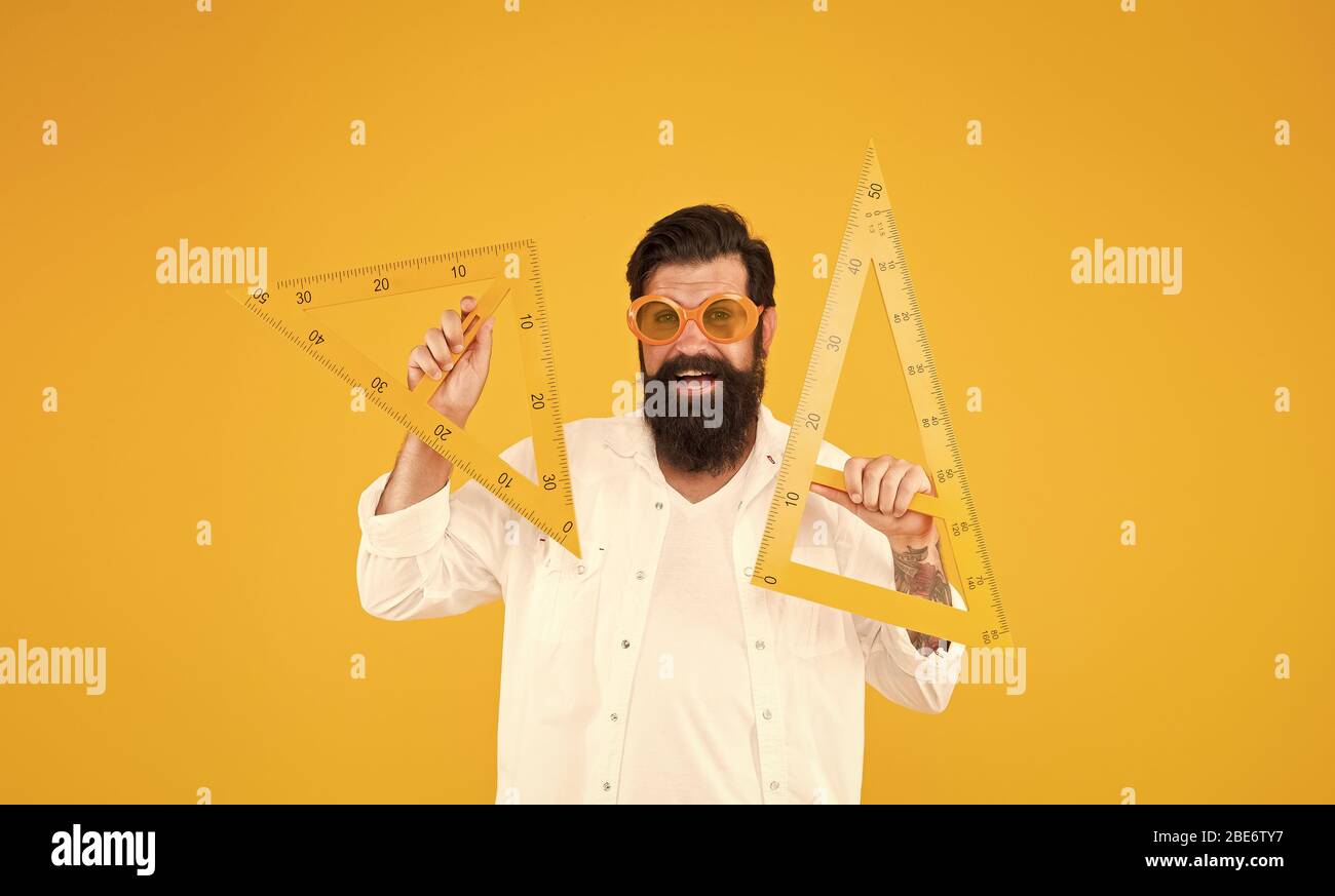 College university education. Bearded nerd triangle. Geometry teacher ...