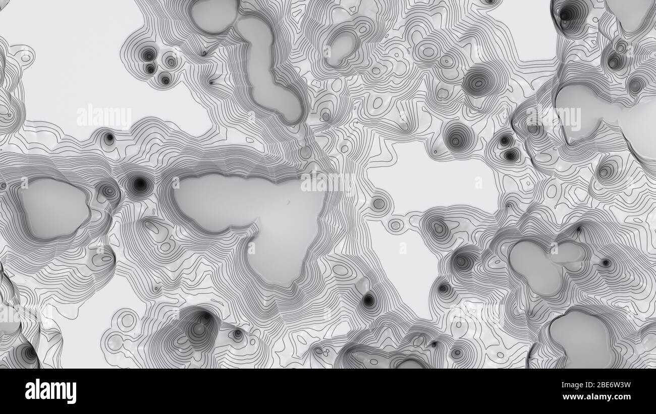 White three-dimensional topographic map. Contour lines on a topographic ...