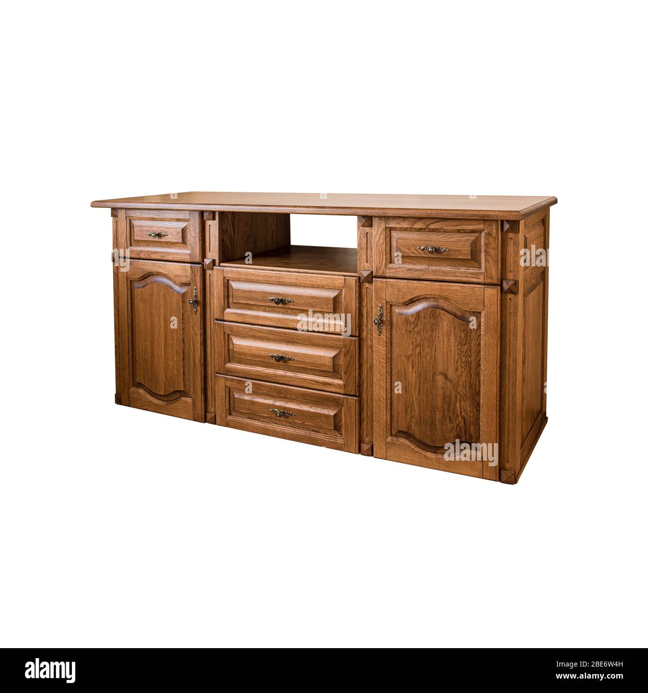 Luxury oak chest of drawers, angle view. Stylish interior element and ...