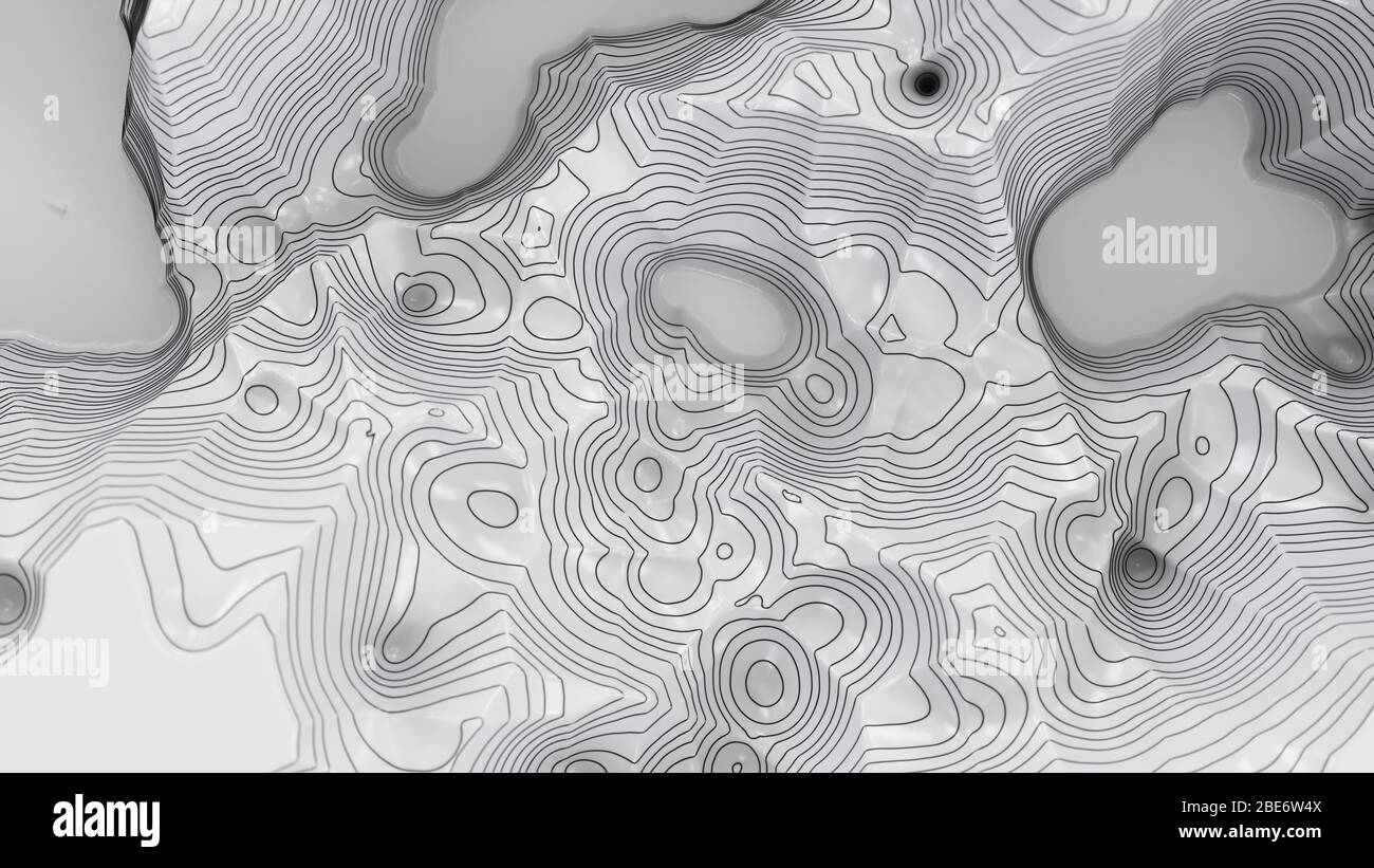 White three-dimensional topographic map. Contour lines on a topographic ...