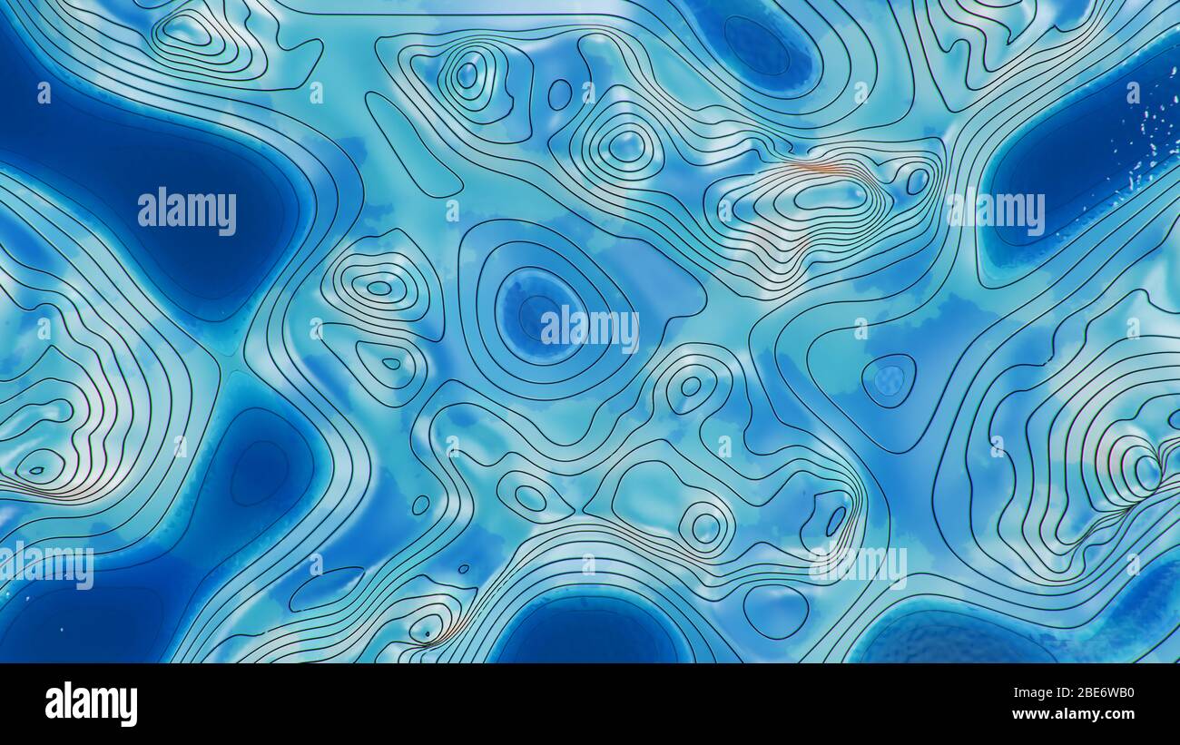 Topographic 3D map with water. Contour lines on a topographic map ...