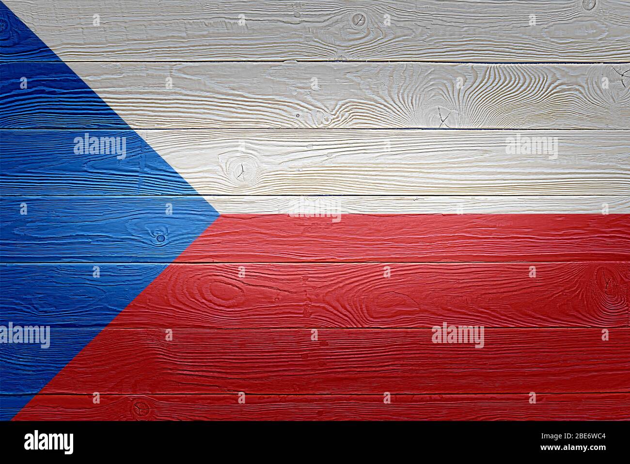 Czech Republic flag painted on old wood plank background. Brushed ...