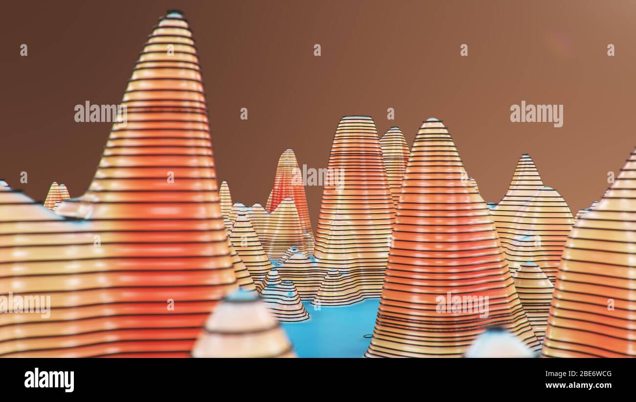 Topographic 3D map of dangerous mountain terrain. Contour lines on a ...