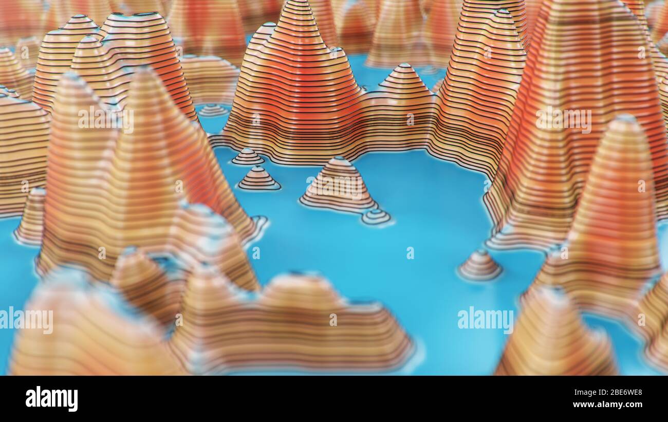 Topographic 3D map of dangerous mountain terrain. Contour lines on a ...