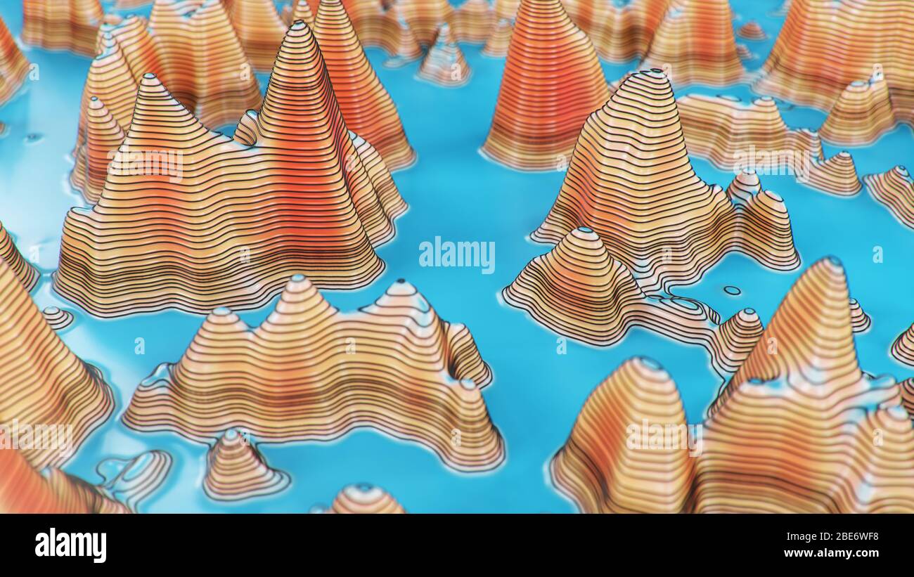 Topographic 3D map of dangerous mountain terrain. Contour lines on a ...