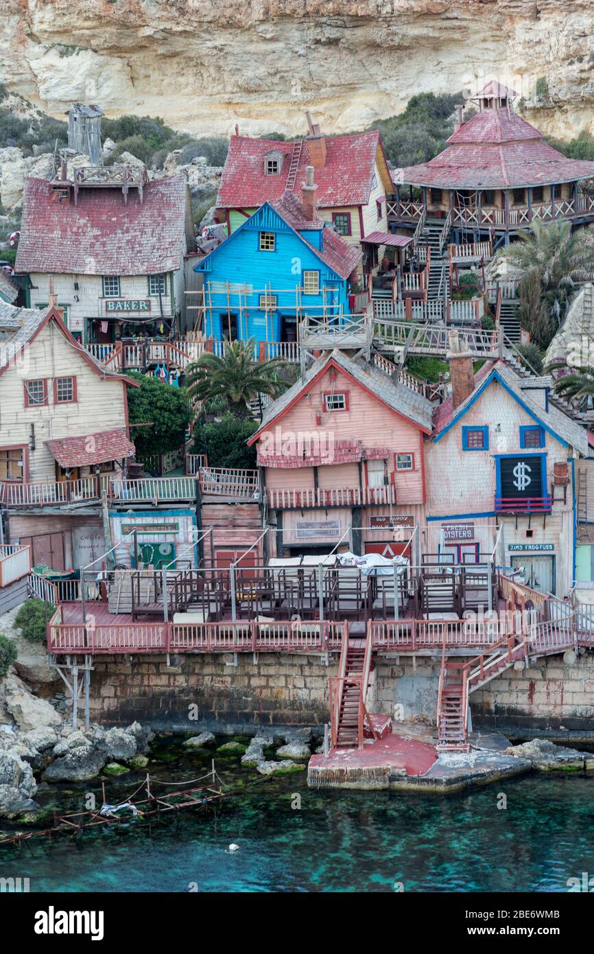 Popeye's Village film set, Malta Stock Photo - Alamy