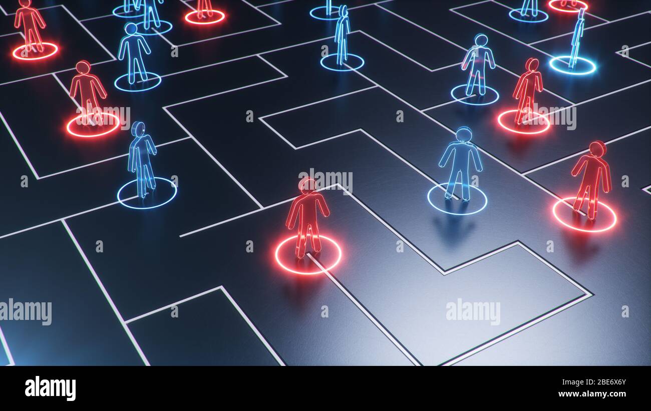 3d illustration Network structure between people, data exchange. The ...