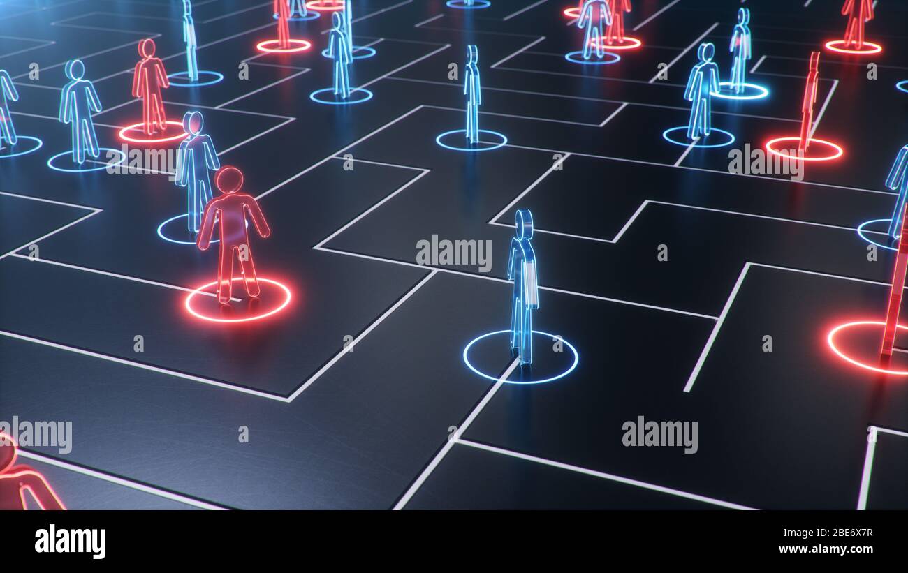 3d illustration Network structure between people, data exchange. The ...