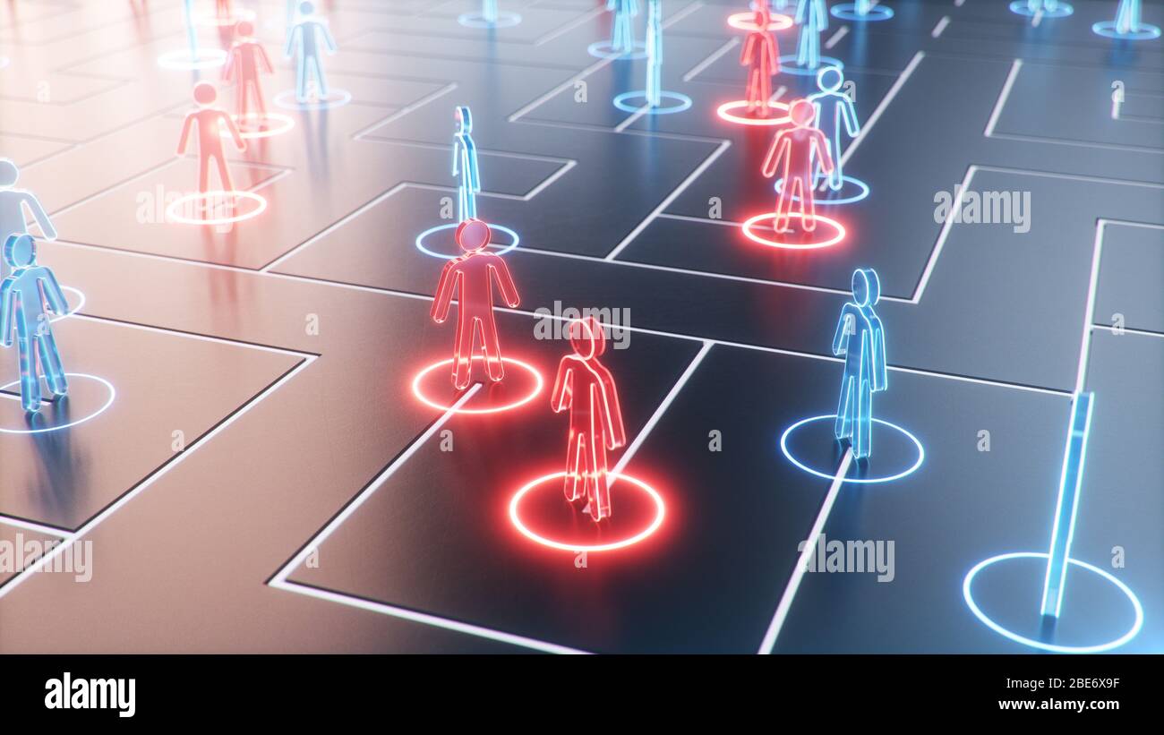 3d illustration Network structure between people, data exchange. The ...