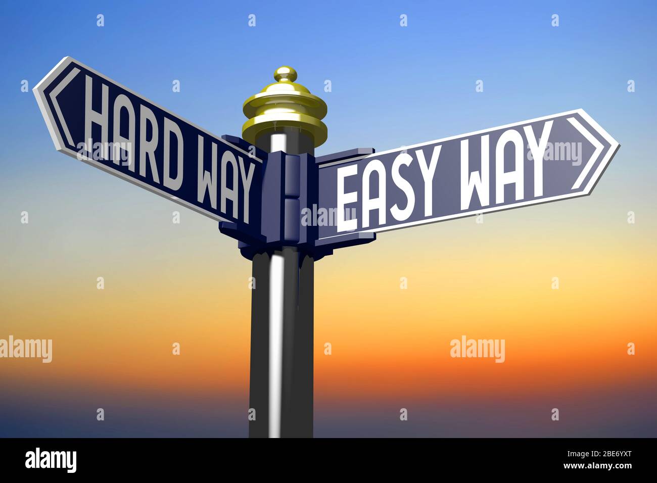 3D illustration/ 3D rendering - crossroads concept - easy or hard way ...