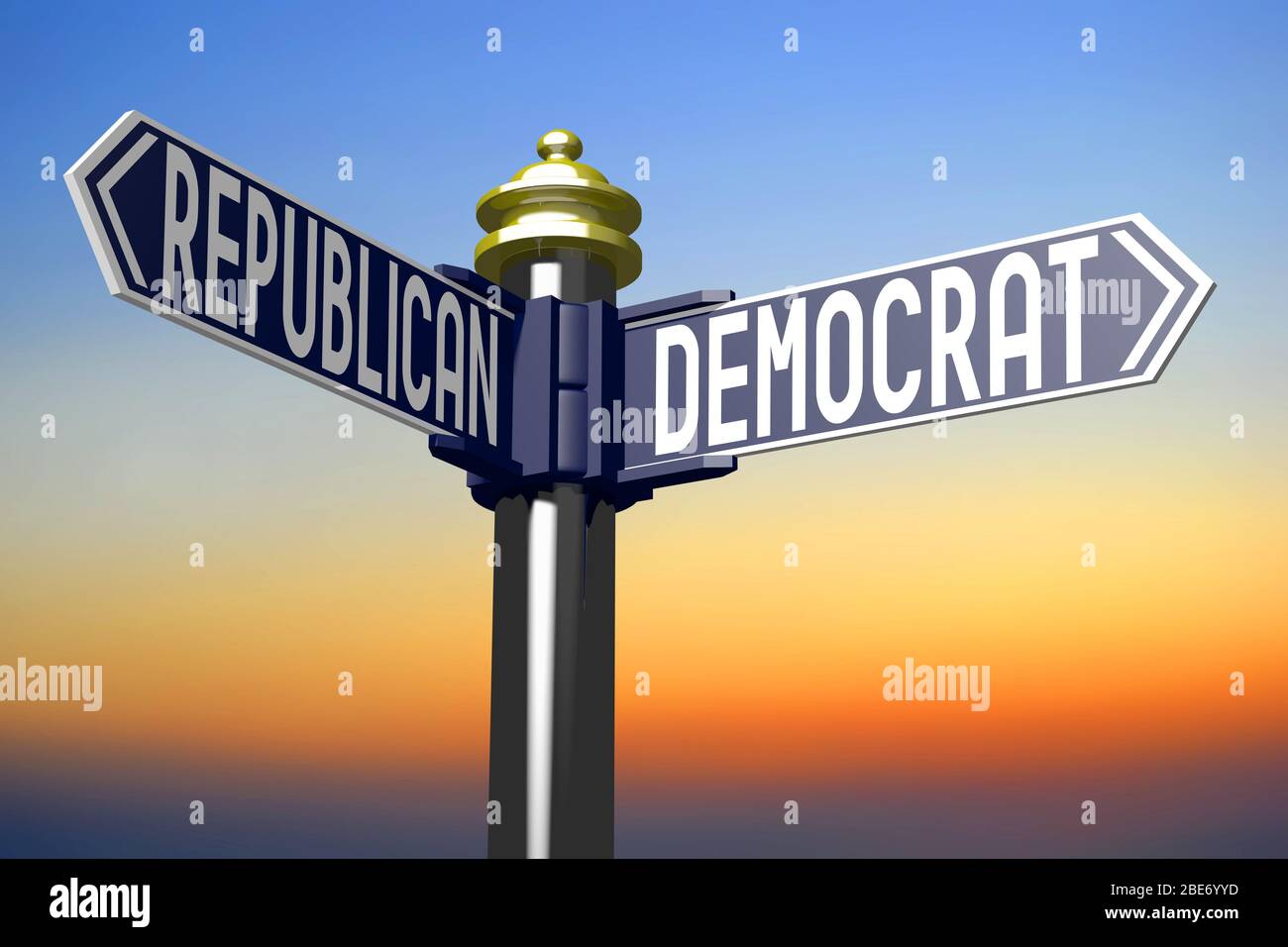 3D illustration/ 3D rendering - crossroads concept - democrat or ...