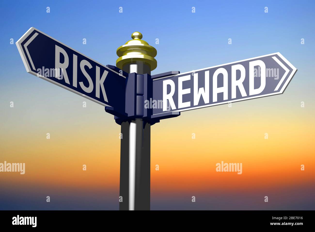 3D illustration/ 3D rendering - crossroads concept - risk and reward ...
