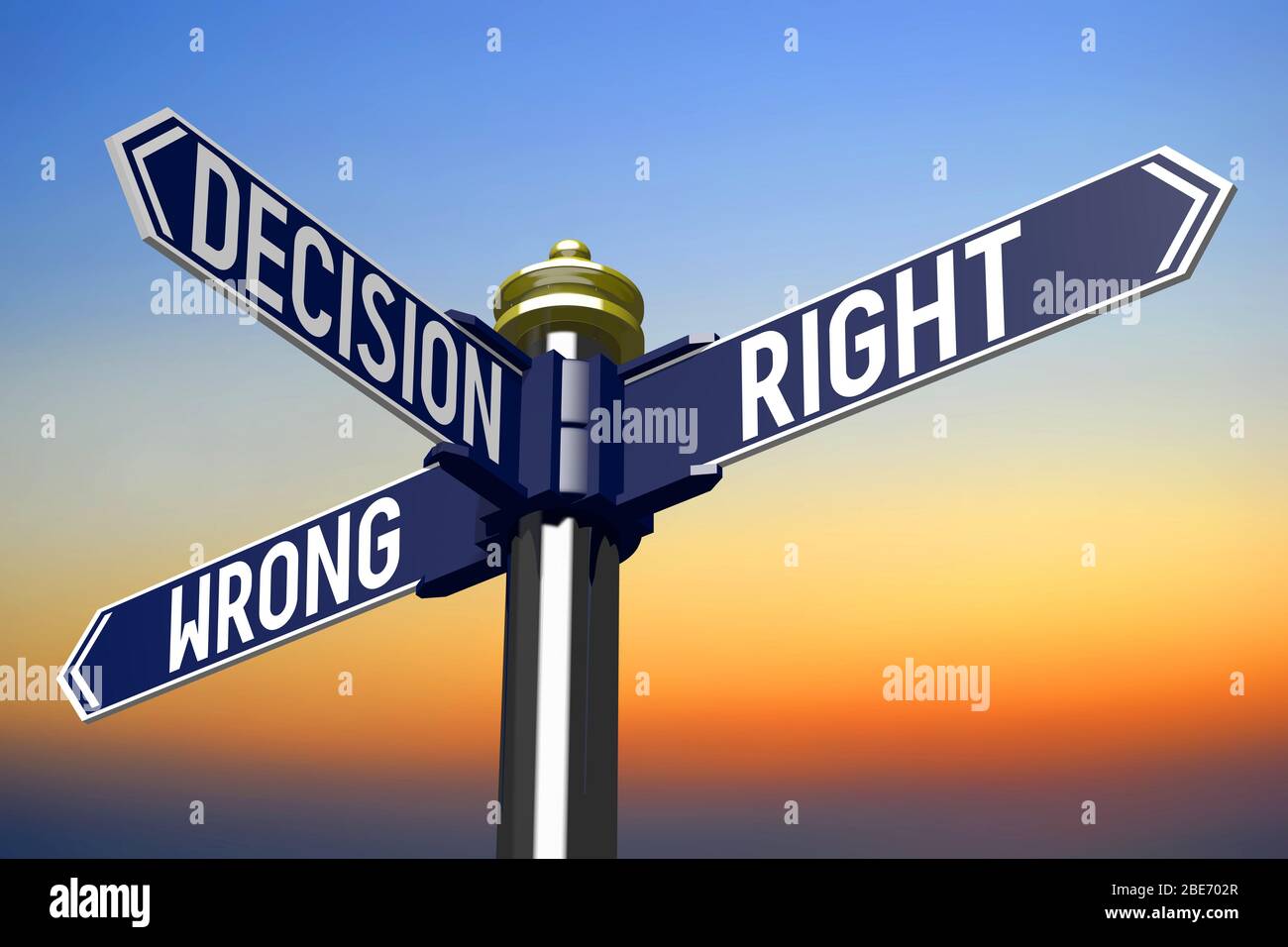 3D illustration/ 3D rendering - signpost with three arrows - decision ...