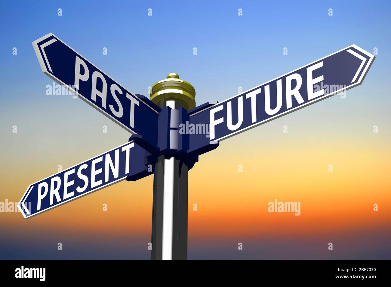 3D illustration/ 3D rendering - signpost with three arrows - time ...