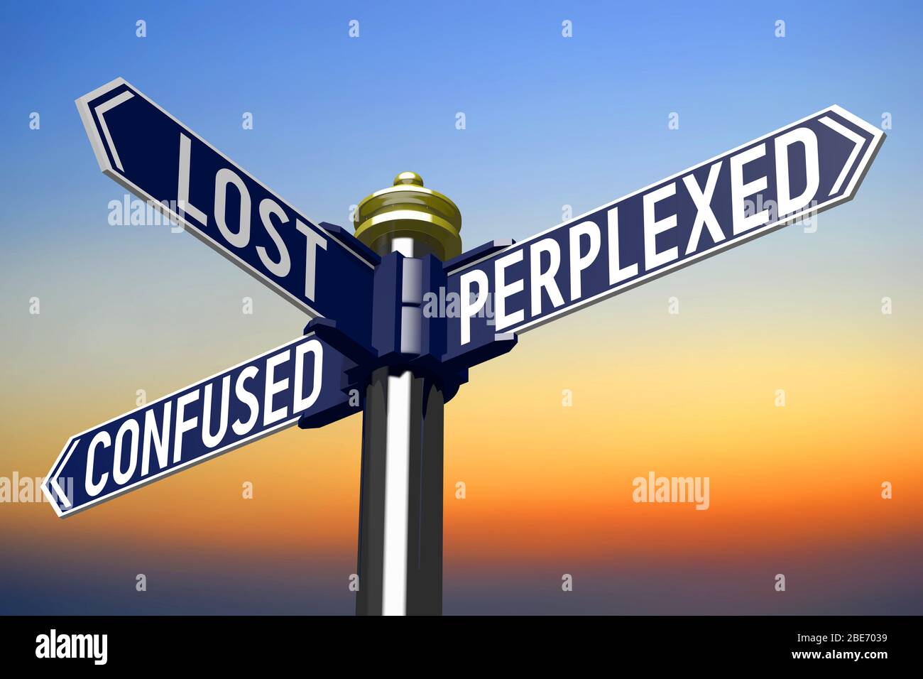 3D illustration/ 3D rendering - signpost with three arrows - lost ...