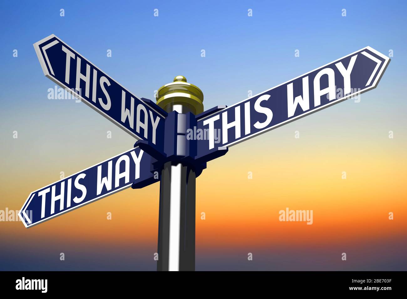 3D illustration/ 3D rendering - signpost with three arrows - this way ...