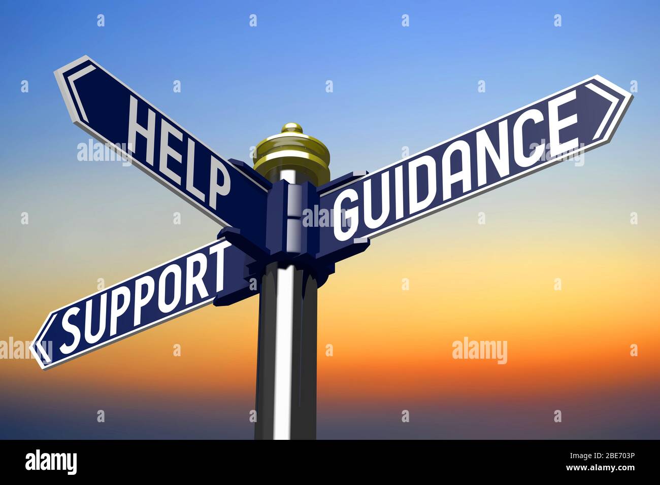 3D illustration/ 3D rendering - signpost with three arrows - support ...