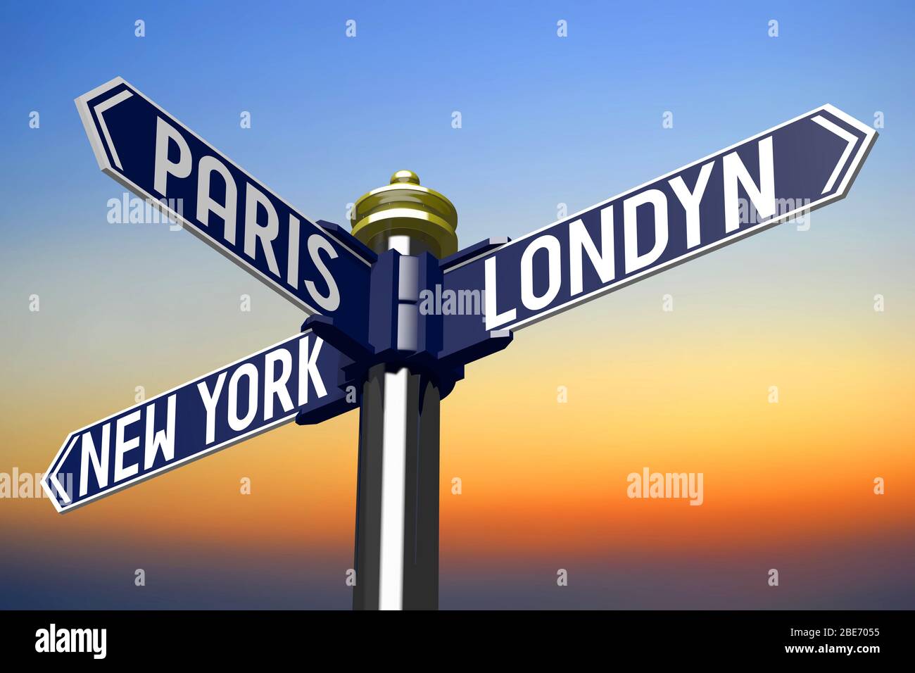 3D illustration/ 3D rendering - signpost with three arrows - capital ...
