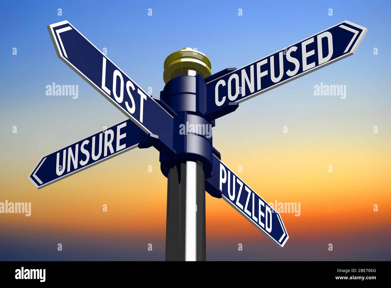 3D illustration/ 3D rendering - signpost with four arrows - lost ...
