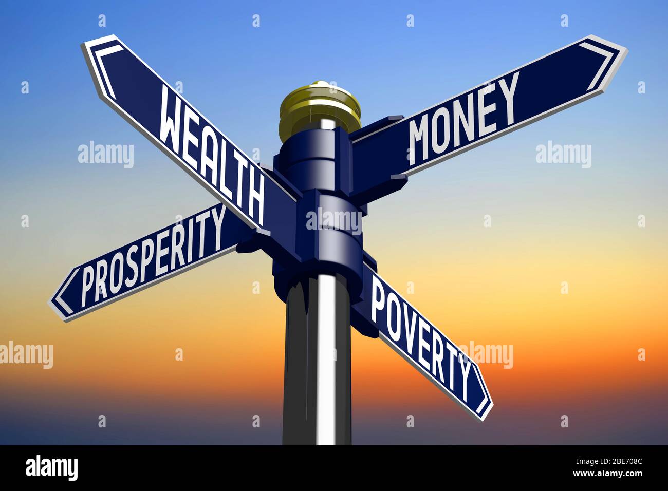 3D illustration/ 3D rendering - signpost with four arrows - money ...