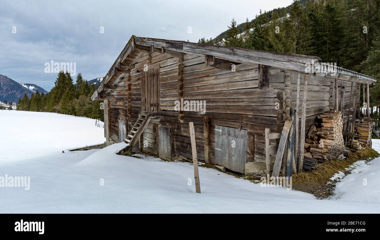 old barn in a rural alpine landscape Stock Photo - Alamy