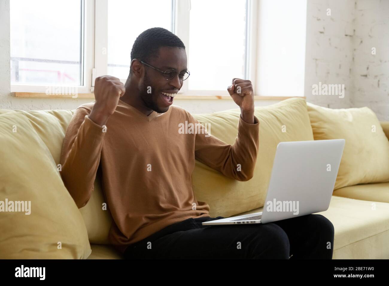 Man celebrating fun home hi-res stock photography and images - Alamy