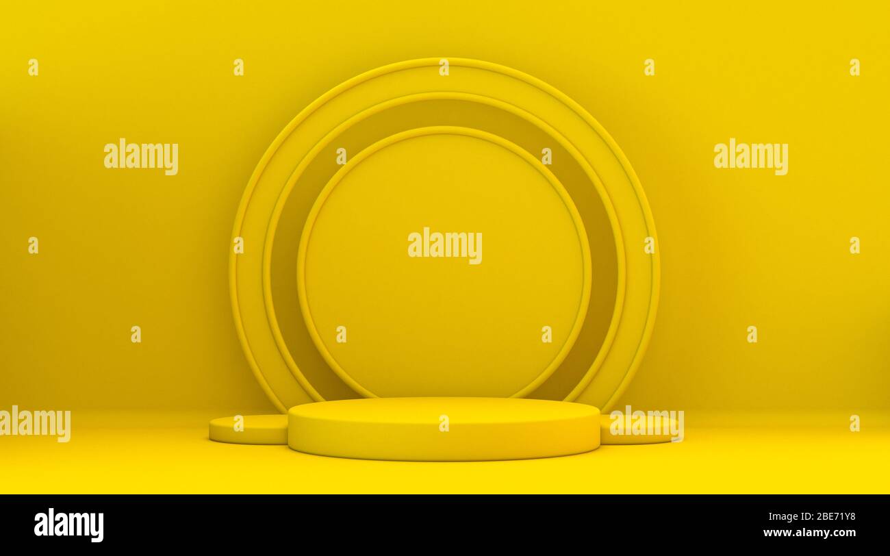 Yellow mock up winner podium circle shapes 3D render illustration on ...