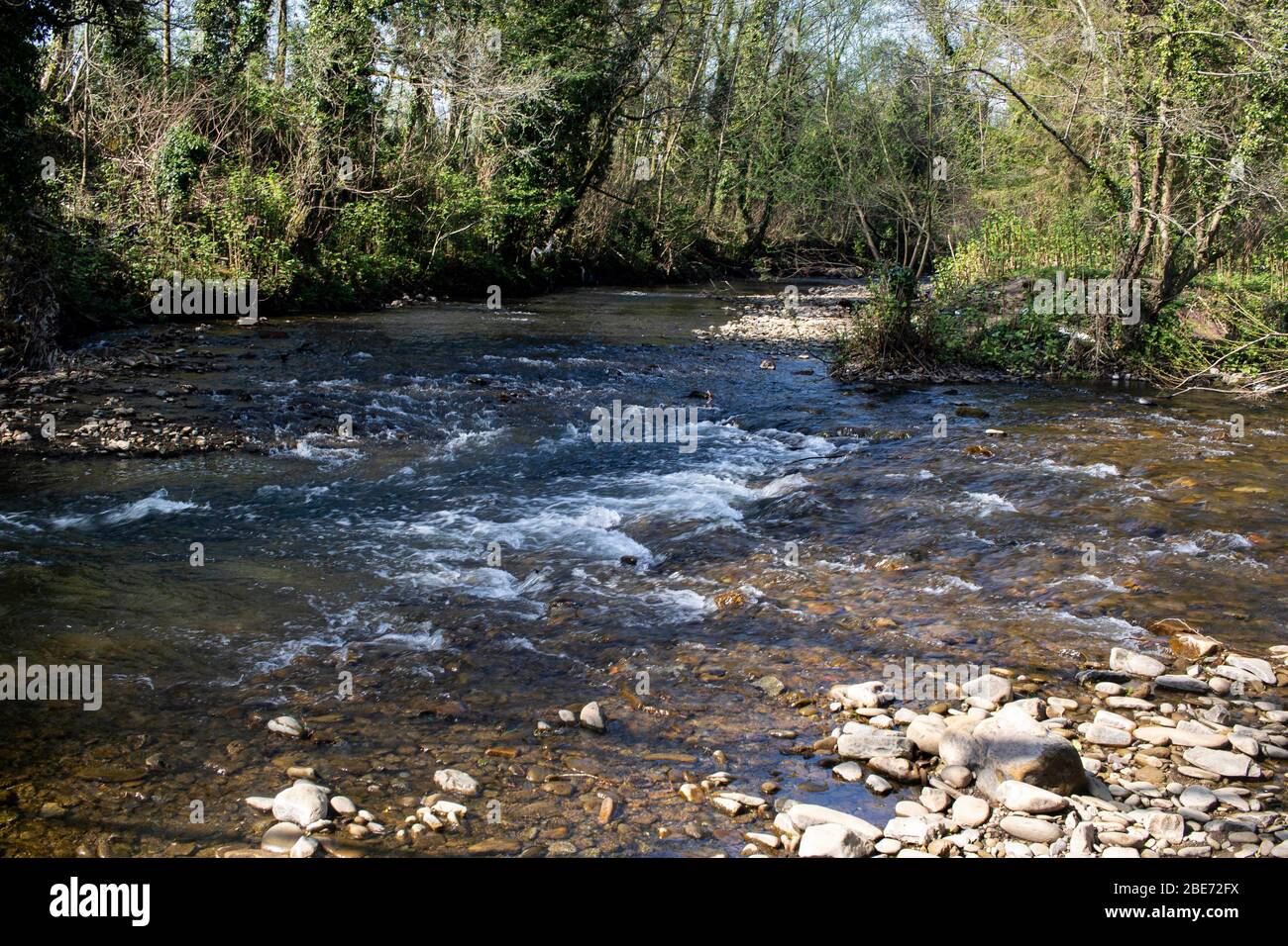 A view of the convergence of the Rivers Llynfi & Ogmore at Aberkenfig ...