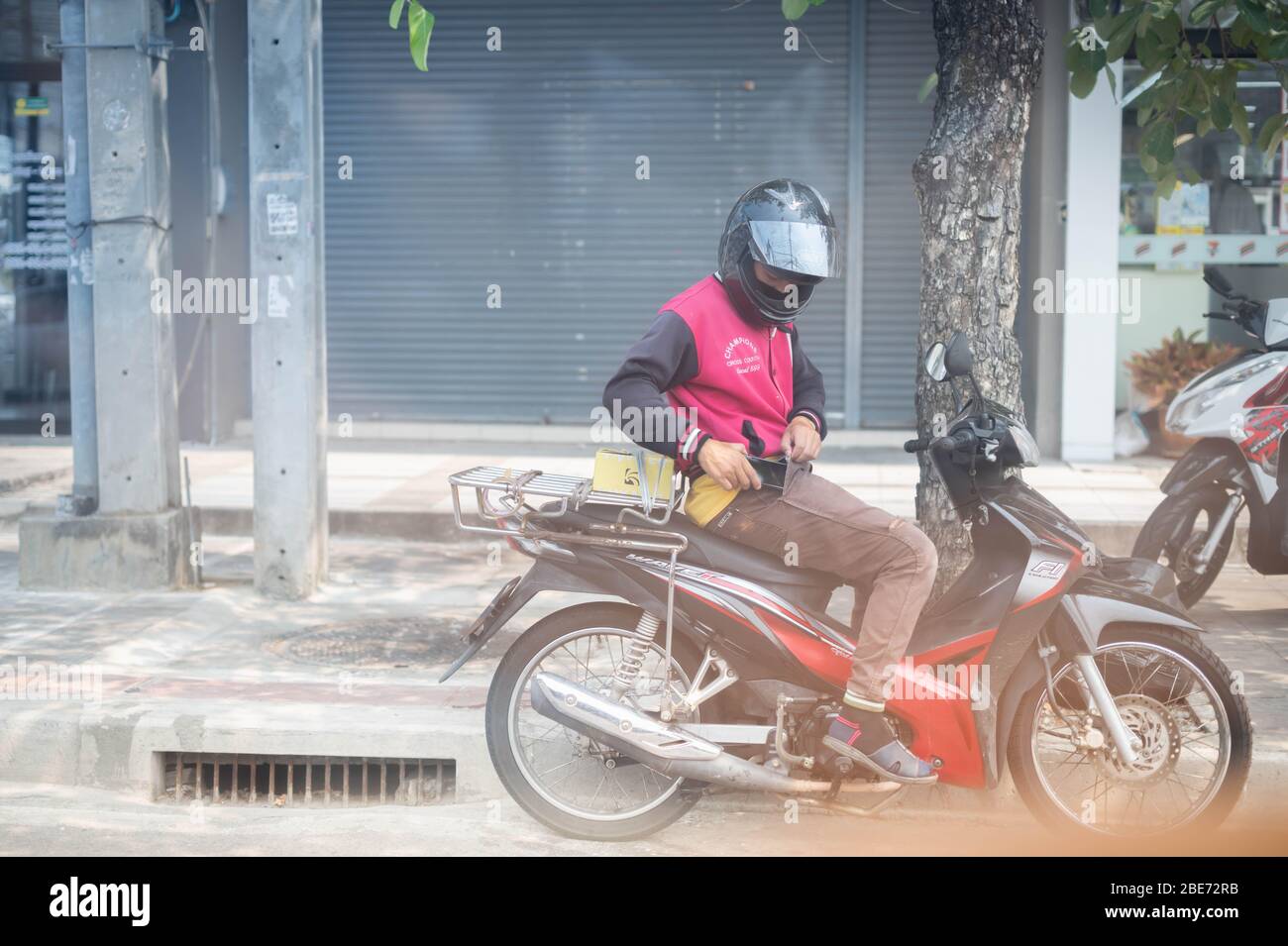 Delivery man service from cafes and restaurants. Takeaway, delivery boy ...