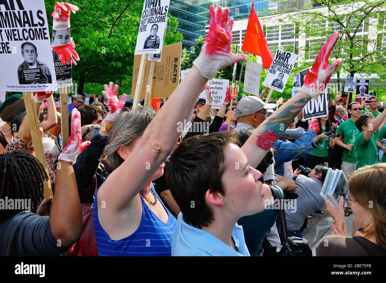 Toronto, Ontario, Canada - 05/29/2009: Protestors holding placards on ...